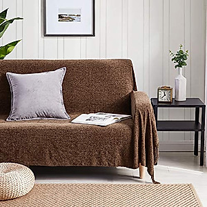 BOURINA Chenille Throw Blanket with Decorative Fringe for Couch Sofa Chair Blanket (50x60 Inches) Brown