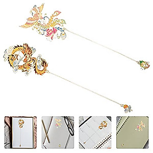 Sewroro Metal Bookmark with Chain: 2pcs Book Page Marker Decorative Book Mark with Chinese Mythology Figure Charm for Book Lover Graduation Gift