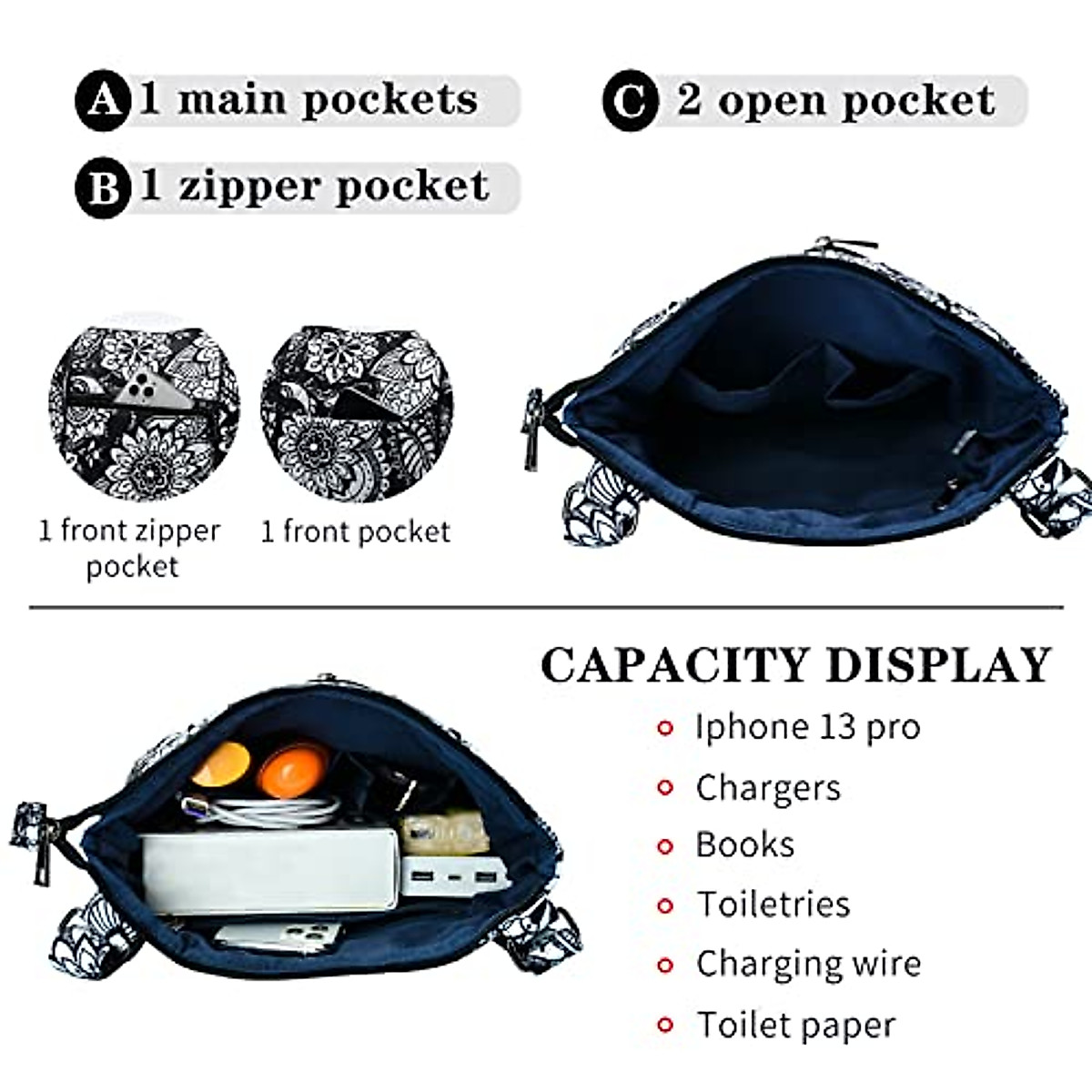 Crossbody Bags for Women Cross Body Purse Handbags Over Shoulder Medium Size Black White