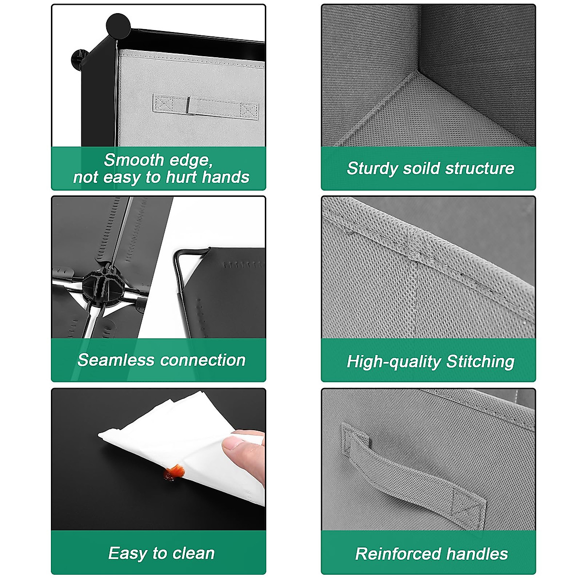 Roshtia 12 Cube Storage Organizer and 12 Collapsible Fabric Storage Cube Bins, Closet Organizer and Storage Shelf DIY Plastic Modular Bookcase Bookshelf Bedroom Garment Racks Home Office, Black, Gray