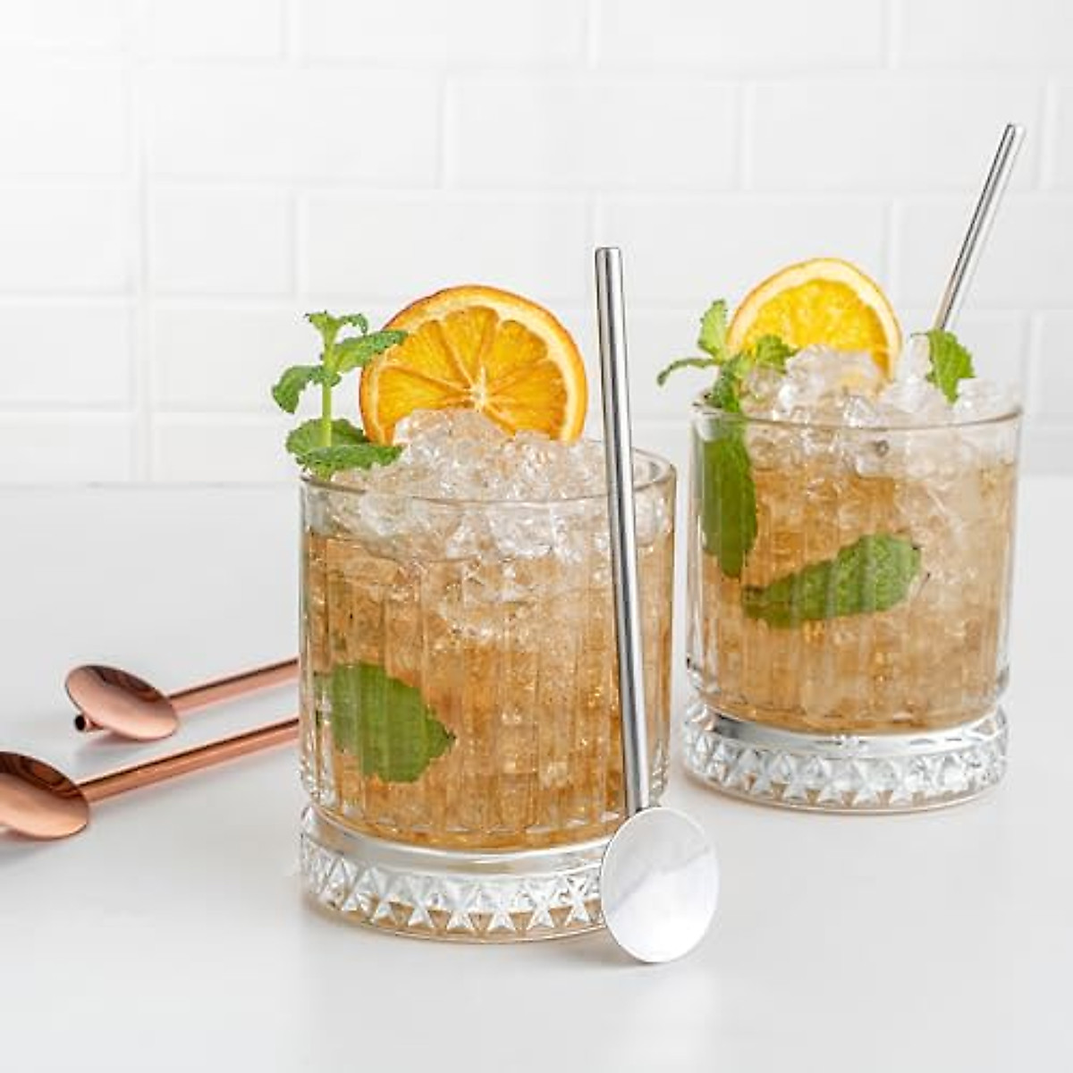Restaurantware Bar Lux 5 Inch Spoon Straws 2 Food-Grade Reusable Cocktail Straws - Built-In Spoon Dishwashable Stainless Steel Cocktail Spoons For Drinking And Stirring