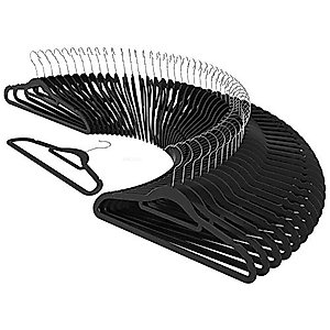 CRESNEL Non-Slip Velvet Clothes Hangers - Ultra Thin Space Saving Design for Men and Women Dress Suit - 50 pcs Set - Solid Black