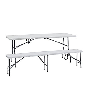 Naomi Home Resin Folding Soccer Bench, Foldable Garden Bench, Weatherproof White Bench, 6 Seat Narrow Folding Table, Outdoor Picnic Benches, 1.4 Feet Fold-Up Bench White