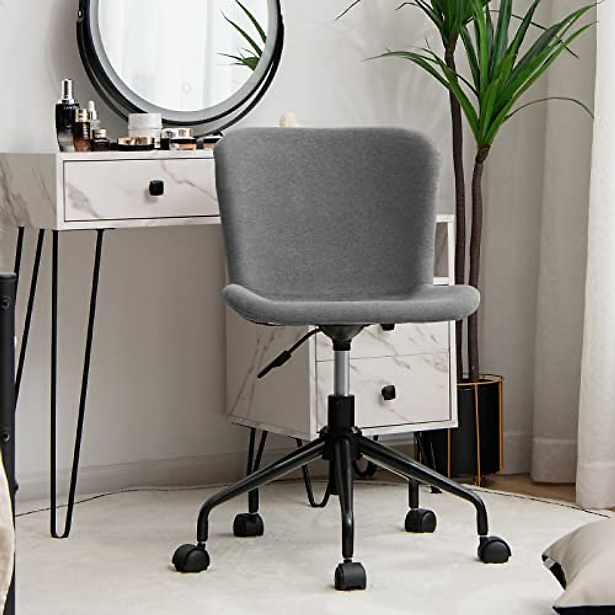 Giantex Home Office Chair with Wheels, Mid-Back Swivel Computer Chair Rolling Adjustable Linen Leisure Chair for Living Room, Bedroom & Meeting Room, Ergonomic Armless Task Chair (Gray)