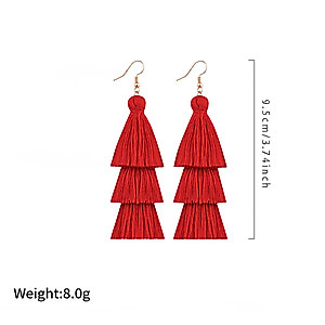 CHUNYANAN 3 Tier Red Yellow Tassel Dangle Drop Earrings Bohemian Fashion Earrings for Women Valentine Party Jewelry Gift. (Red Tassel Dangle Drop Earrings)