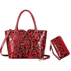 PIJUSHI Designer Handbags For Women Floral Purses Top Handle Handbags Satchel Bags Genuine Leather Wallets for Women Floral Wallet Wristlet Ladies Clutch Purses with Tassel