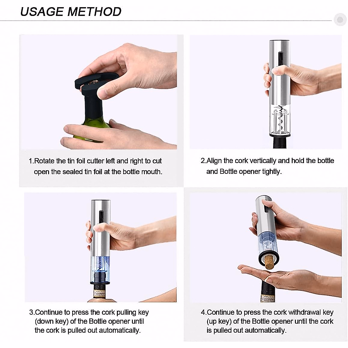 EVIOTECHLI Electric Wine Opener,USB Automatic Corkscrew Remover Corkscrew Wine Opener,Charging Stainless Steel Wine Bottle Opener Set