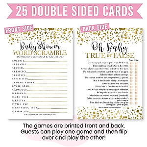 25 Gold Word Scramble For Baby Shower, 25 True Or False Game, 25 Baby Animal Matching, 25 Nursery Rhyme Game - 4 Double Sided Cards Baby Shower Ideas, Baby Shower Party Supplies