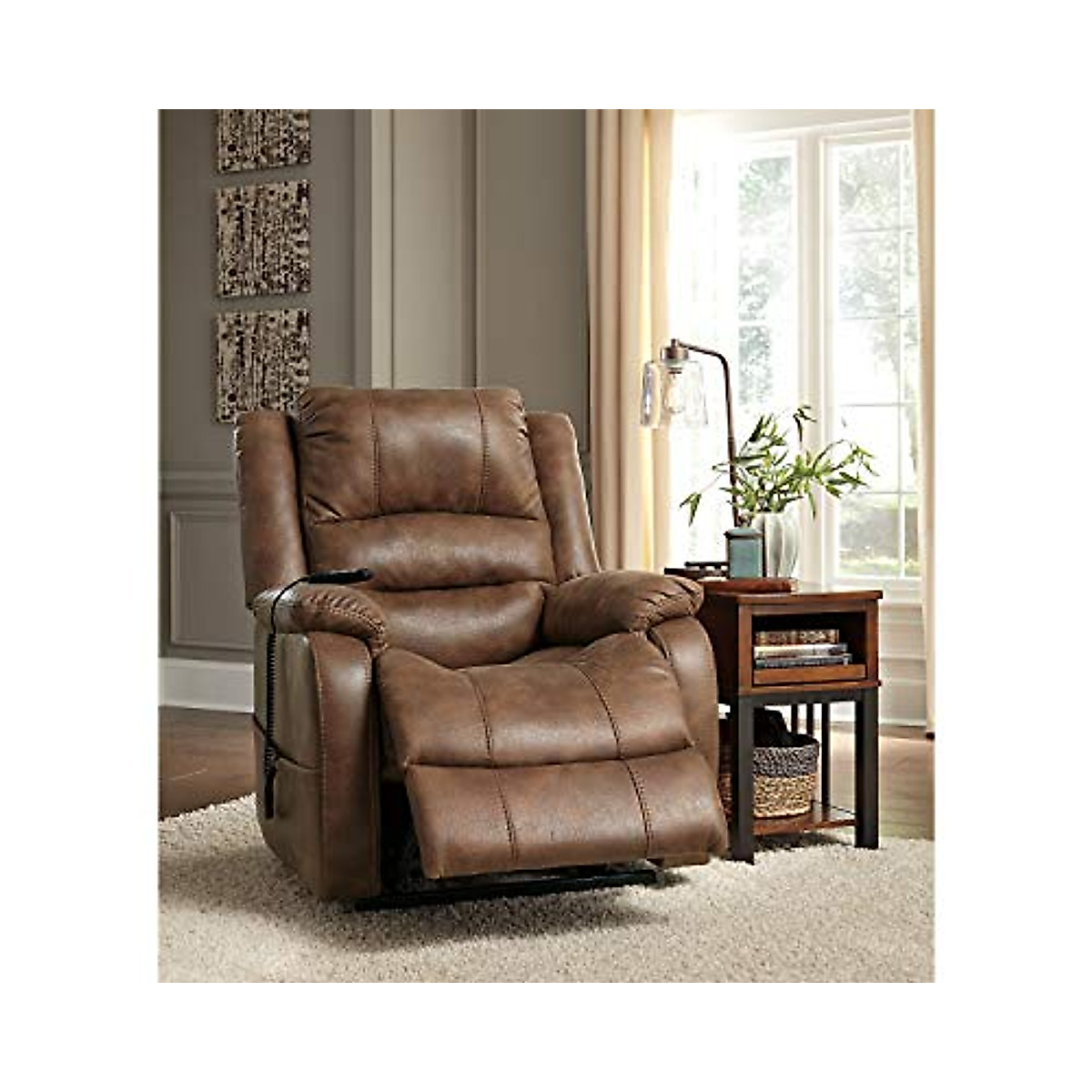 Signature Design by Ashley Yandel Faux Leather Electric Power Lift Recliner for Elderly, Brown