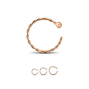 14k Rose Gold Nose Hoops Twisted Open Nose Rings 3/8" - 9.5mm 22G