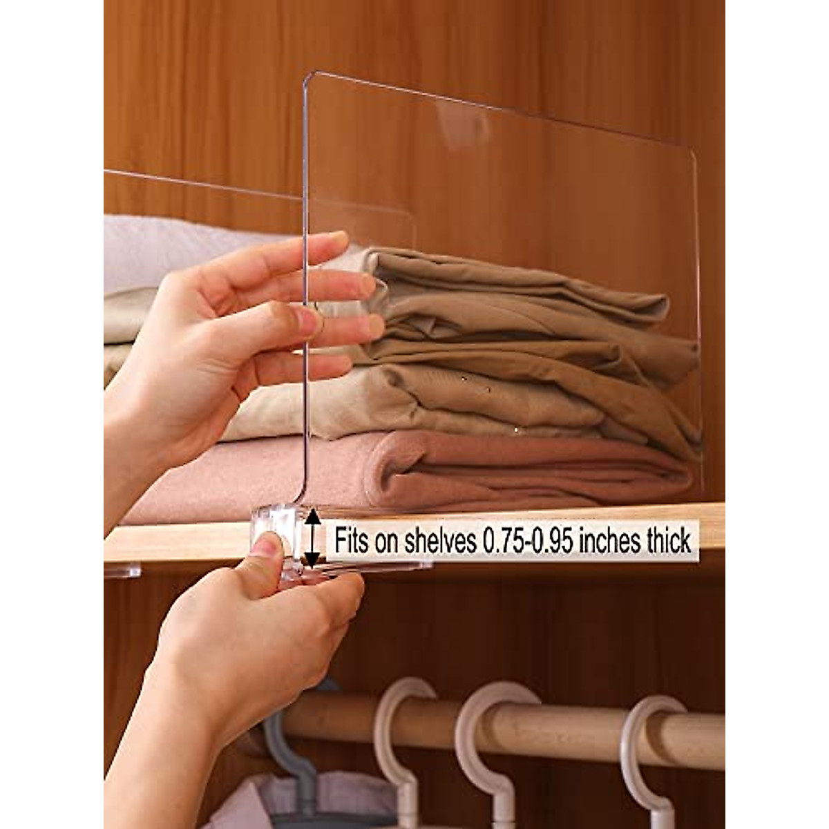 Sooyee Acrylic Shelf Dividers for Closet Organization,4 PCS Closet Shelf Organizer,Closet Dividers Purse Organizer for Closet,Closet Separator for Bedroom Kitchen Cabinets and Office Shelves,Clear