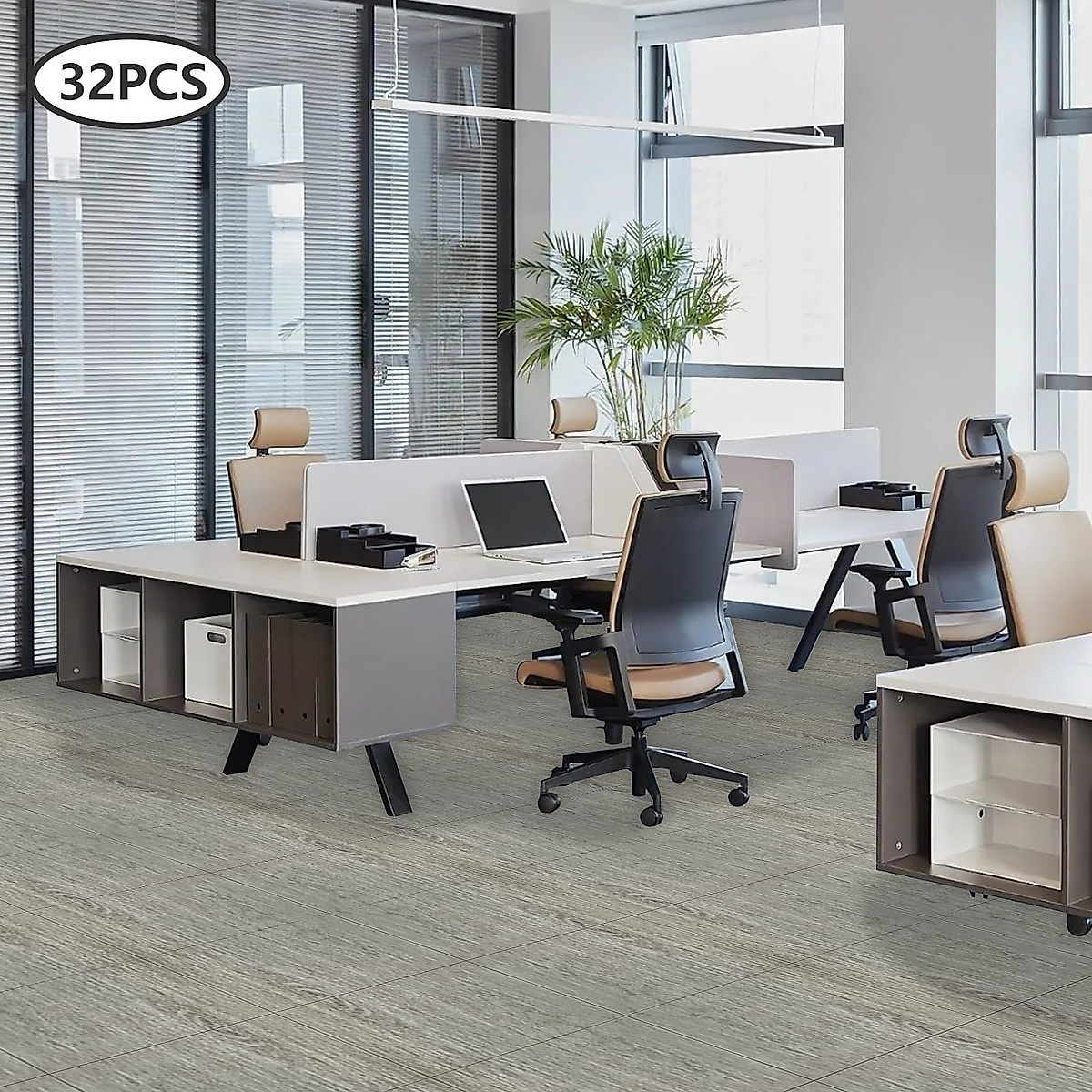 LOHISHIL 32PCS 12 * 12in Stick Floor Tile White Floor Tiles Self, Adhesive Wall Tiles Peel and Stick Floor Tiles Bathroom Floor Stickers for Kitchen, Bedroom, Hallways, Garages, Lobbies(Grey)