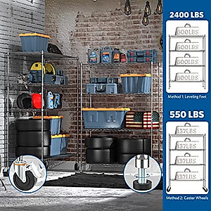 Raynesys Wire Shelving with 4" Wheels, 2400Lbs Heavy Duty 4-Tier Shelving Metal Shelves, 48x18x72in Steel Wire Storage Shelf Commercial Grade Adjustable Utility Rack for Garage, Kitchen, Chrome