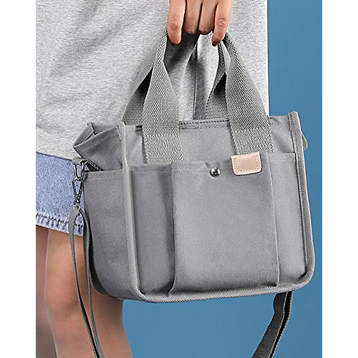 Women Canvas Tote Bag Classic Small Square Crossbody Bag Shoulder Bag for Work School
