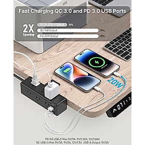 CCCEI Desk Side Clamp Power Strip with 9 Outlet, Desk Top Tube Edge Mount Outlet with USB-A and USB-C Ports, Under Desk Table Leg Widely Spaced Surge Protector Outlet Station, Fit 1.1 inch Edge, 6FT.