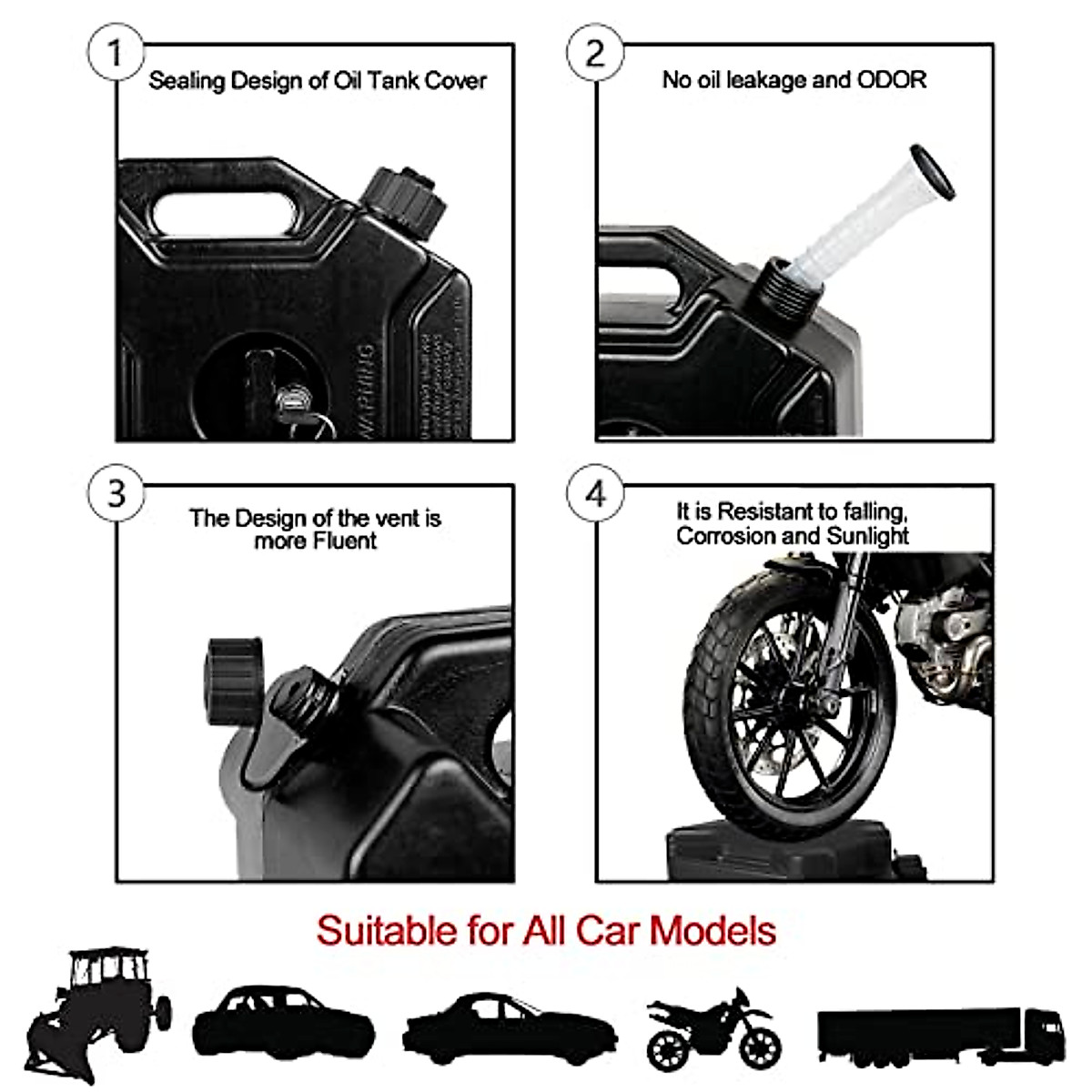0.8 Gallon Black Gas Can with Lock & Key, 3L Fuel Oil Petrol Storage Cans Emergency Backup Tank with Mounting Bracket for Car Motorcycle UTV SUV ATV Off Road
