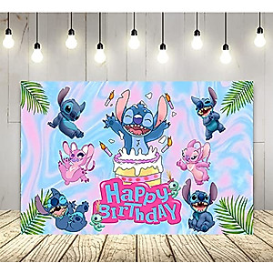 huio Summer Hawaiian Aloha Backdrop for Lilo and Stitch Theme Birthday Party Supplies 5x3ft Tropical Photo Background for Stitch Theme Party Cake Table Decorations Baby Shower Banner