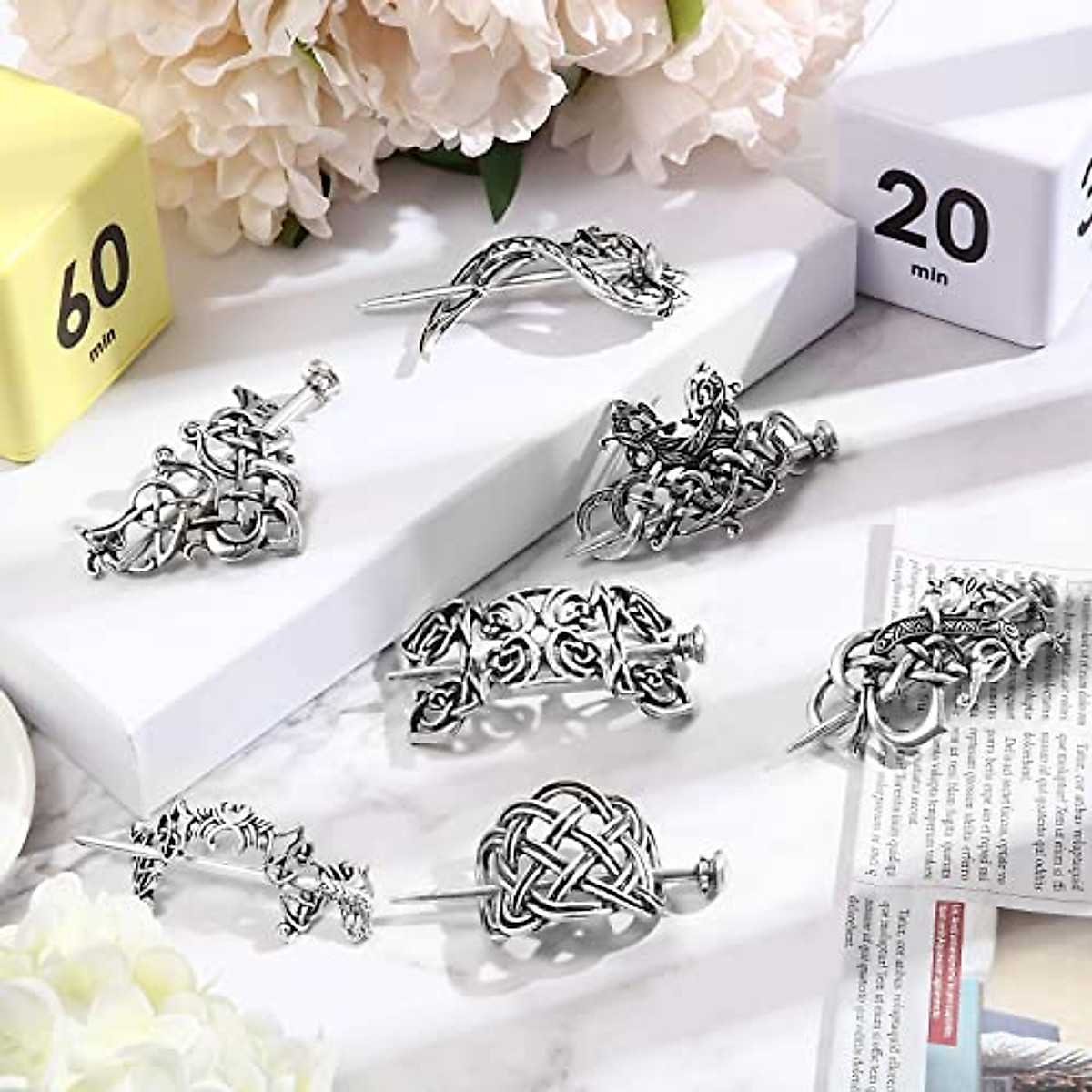 8 Pcs Viking Celtic Hair Clips Vintage, Silver Slide Hairpins Alloy Knot Hair Sticks Viking Metal Hair Barrette, Accessories for Girls Women Halloween Christmas Gift