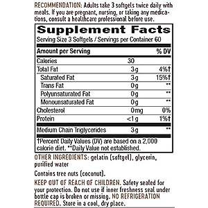 Nature's Way MCT Oil, Brain and Body Fuel from Coconuts*; Keto and Paleo Friendly, Organic, Gluten Free, 180 Softgels