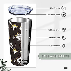 DLUCCA 20oz Insulated Coffee Tumbler With Straw Stainless Steel Swig Tumblers,Travel Mugs Insulated For Hot And Cold,Reusable Thermal Water Bottle Cup For Car Camping Exercise（Golden Floral ）