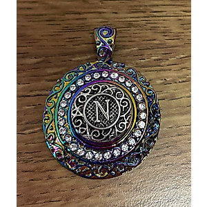 My Prime Gifts Interchangeable Snap Jewelry Round Shape Rhinestone Rainbow Oil Slick Bail Pendant fits 18-20mm Standard Size Ginger Style Charms, Rainbow, White, Clear (GJP4105)