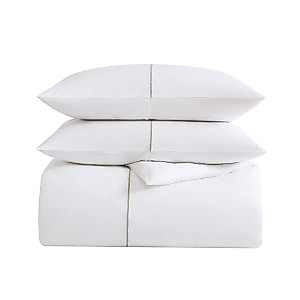 Vera Wang- Queen Duvet Cover Set, Reversible Cotton Bedding Set with Matching Shams, Designer Home Décor (Zig Zag White/Beige, Queen)