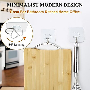 FOTYRIG Adhesive Hooks Sticky Hooks for Hanging Heavy Duty Wall Hangers Without Nails 15lb(Max) 180 Degree Rotating Seamless Stick on Wall Hooks Bathroom Kitchen Office Outdoors-20 Packs