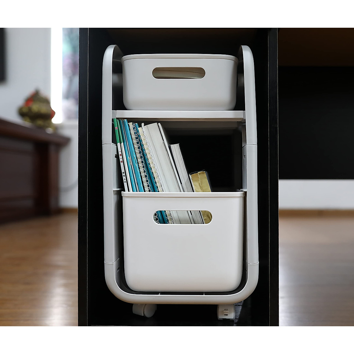 Leirsdam Double Layer Sliding Shelf, Large Capacity Shelf Under Sink Organizer Office Bathroom Cabinet Multifunctional Shelf(With wheels)