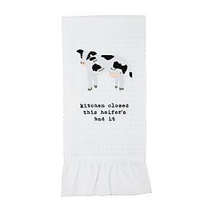 Mud Pie Waffle Ruffle Edge Towel, Cow, 25" x 16"