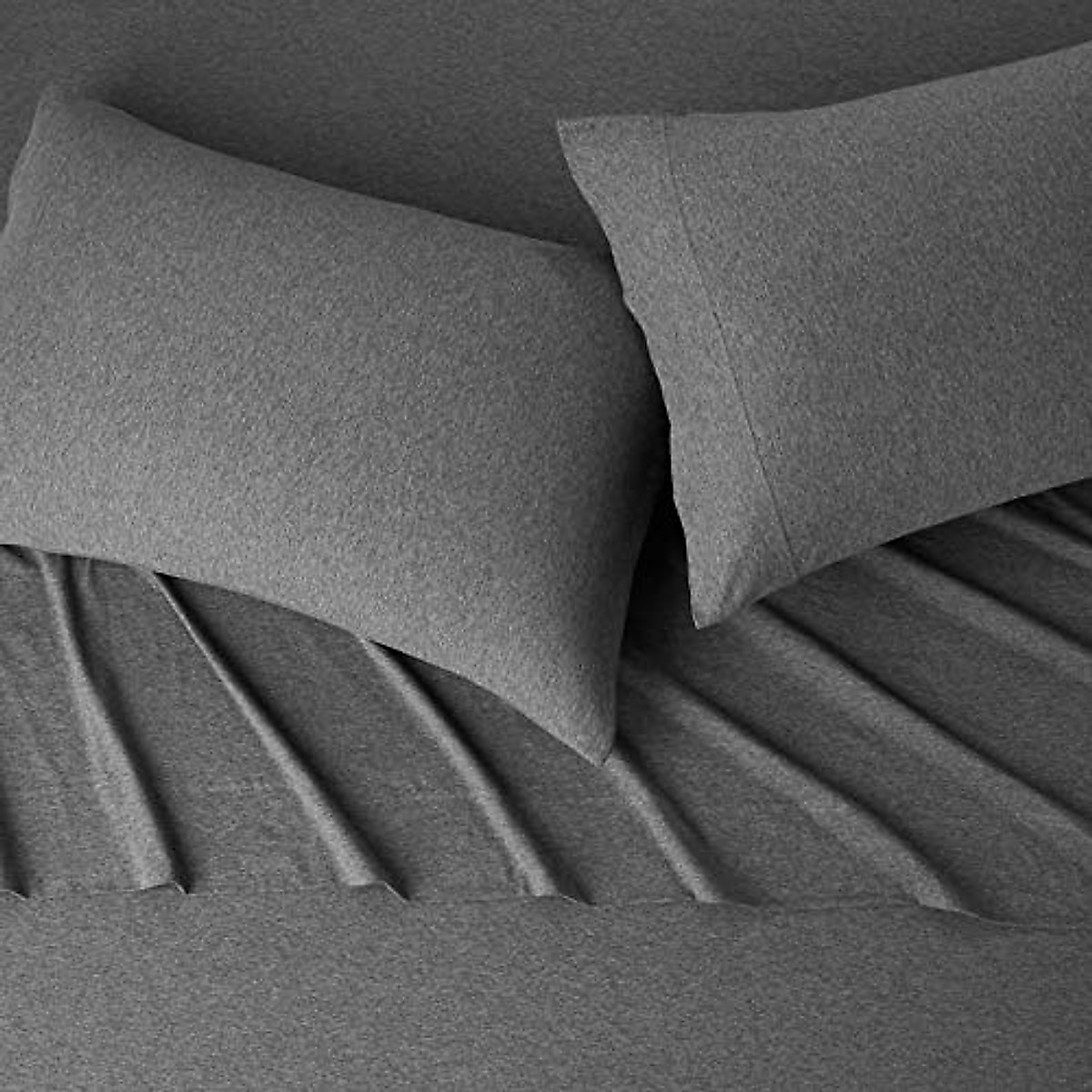 Amazon Basics Cotton Jersey 4-Piece Bed Sheet Set, King, Dark Gray, Solid