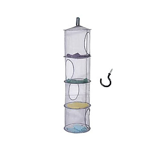 4 Tier Storage for Stuffed Animals,Storage Organizer,43.5 x12" Hanging Mesh Storage Basket with 2"Hooks,Folding Basket for Store Gloves,Shawls, Hats,Mittens, Attaches Easily to Any Rod -Grey
