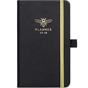 Pocket Planner 2023-2026 - 3 Year Monthly Planner 2023-2026, Jul.2023 - Jun.2026, 6.2" × 4", 3 Year Monthly Planner With 63 Note Page, 2 Bookmarks, Pen Loop, Inner Pocket, Perfect Organizer for Purse - Black Bee