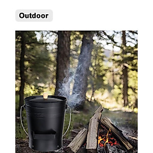 vensovo 2.5 Gallon Ash Bucket with Lid - Shovel, Broom, and Gloves, Heavy Duty Galvanized Iron, Fire-Resistant, Black Finish Perfect for Fireplaces, Fire Pits, Wood-Burning Stoves, and Grills