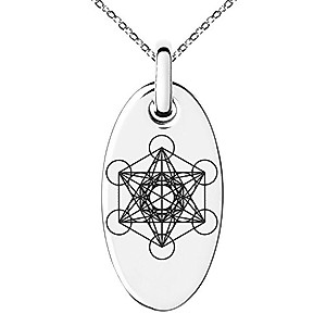 Tioneer Stainless Steel Metatron’s Cube Symbol Small Oval Charm Pendant Necklace