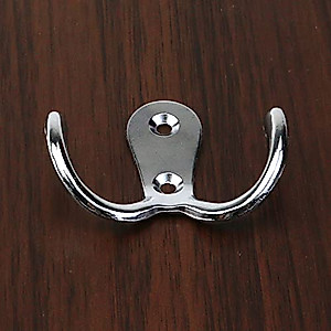 Faotup 5PCS Bronze Zinc Alloy Metal Double Hooks for Hanging,Double Hook Silver,Double Coat Hooks Silver,Double Coat Hooks Hardware,with Screws,2.12×1.57×0.55inches