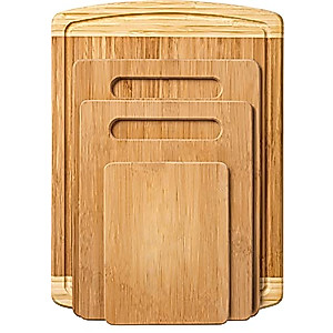 Bamboo Cutting Board Set of 4 - Kitchen Chopping Boards with Juice Groove for Meat, Cheese and Vegetables - Large Natural Wood Butcher Block, Cheese Board & Charcuterie Board