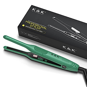 K&K 3/10 inch Plate Small Mini Ceramic Flat Iron Nano Tourmaline Flat Irons for Short Hair Pixie Cut Pencil Straightener for Women Dual Votage