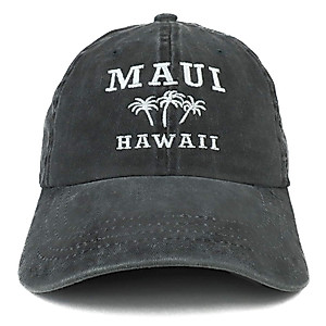 Trendy Apparel Shop Maui Hawaii with Palm Tree Embroidered Unstructured Baseball Cap - CHARCOAL