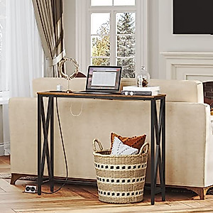 ALLOSWELL Console Table with Power Outlet, 39.4" Narrow Sofa Table, Farmhouse Table Behind Sofa Couch with USB Ports, Sturdy and Durable, for Entryway, Living Room, Foyer, Rustic Brown CTHR8101