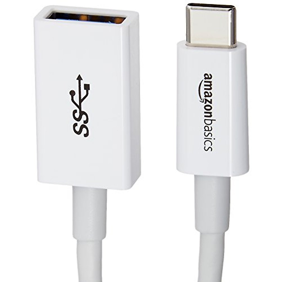 Amazon Basics USB-C to USB-A 3.1 Gen1 Female Adapter Cable Converter, 5Gbps High-Speed, USB-IF Certified, for Laptops, Tablets, Phones, White