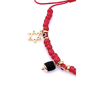LESLIE BOULES Saint Benedict Protection Red Bracelet for Women Lucky Multi Charms & Genuine Azabache Pendant