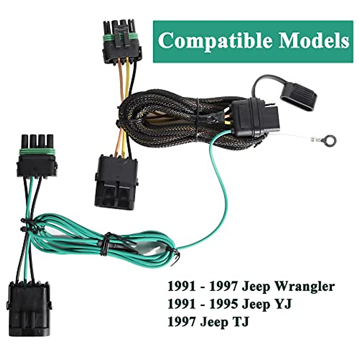 Oyviny Custom 4 Pin Trailer Wiring Harness for 1991-1997 Jeep Wrangler/1997 Jeep TJ/1991-1995 Jeep YJ