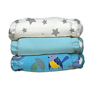 Charlie Banana Baby Washable and Reusable Cloth Diapers, 3 Soft Pocket Diapers and 6 Absorbent Inserts, One-Size, Little Twitter II