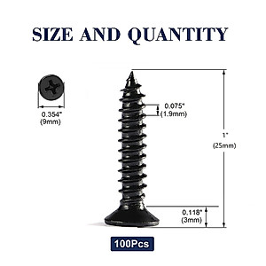 #10 x 1" Wood Screw 100Pcs 18-8 (304) Stainless Steel Screws Flat Head Phillips Fast Self Tapping Drywall Screws Black Oxide by SG TZH