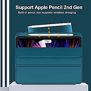 ZryXal New iPad Pro 11 Inch Case 2022(4th Gen)/2021(3rd Gen)/2020(2nd Gen) with Pencil Holder,Smart iPad Case [Support Touch ID and Auto Wake/Sleep] with Auto 2nd Gen Pencil Charging (Teal)