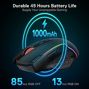 Redragon M810 Pro Wireless Gaming Mouse, 10000 DPI Wired/Wireless Gamer Mouse w/Rapid Fire Key, 8 Macro Buttons, 45-Hour Reliable Power Capacity and RGB Backlit for PC/Mac/Laptop
