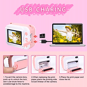 SudnXih Instant Camera for Kids Toys for 5-8 Year Old Girls, Kids Camera Instant Print Birthday Gifts for Girl Age 4 5 6 Selfie Camera with 180 Flip Screen Pink
