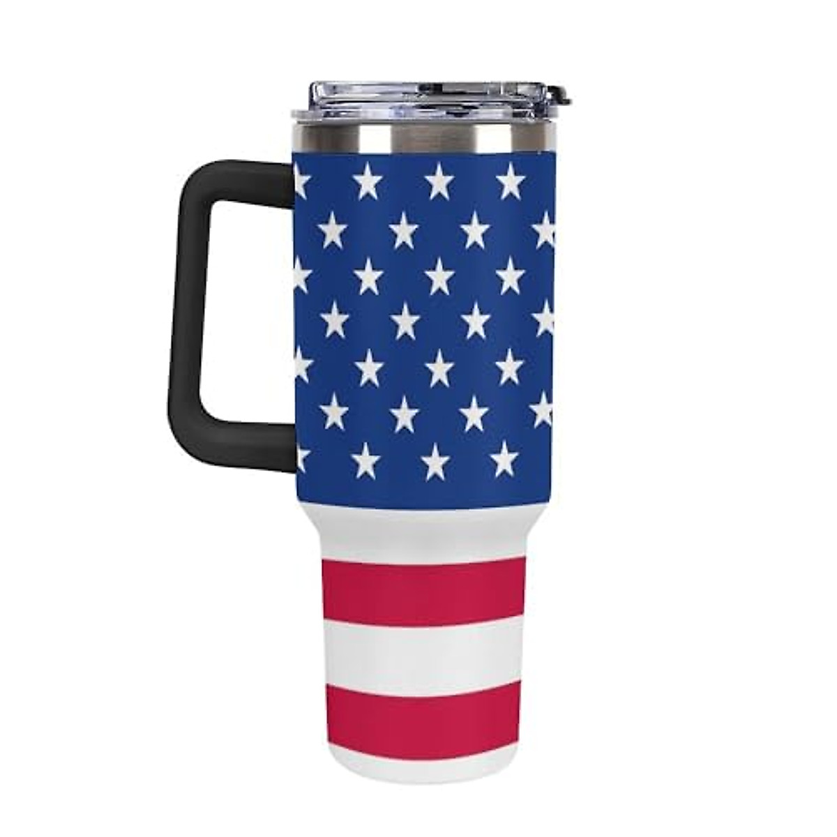 40 oz Tumbler, Large Capacity with Handle and Straw Travel Insulated Tumblers, Red Blue White American Flag Stainless Steel Cup for Women, Men