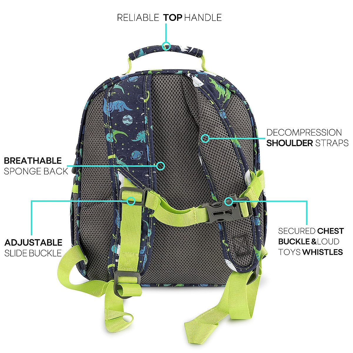 mibasies Toddler Backpack for Boys 2-4: Cute Kids Backpacks Boys - Preschool Kindergarten Backpack - Galaxy Dinosaur