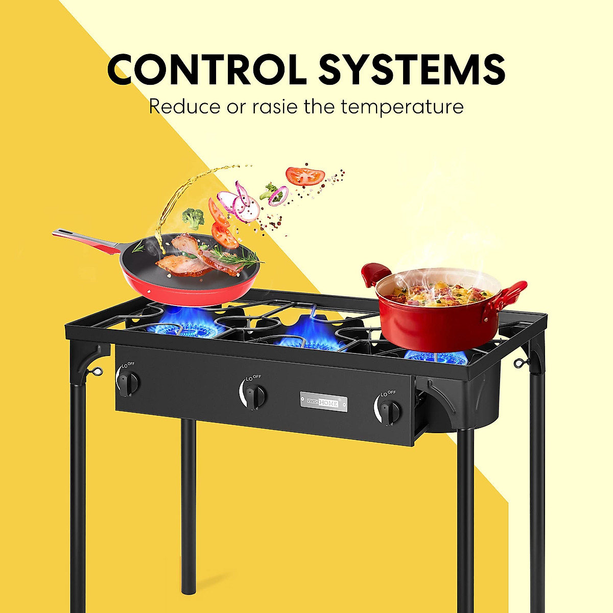 VIVOHOME Outdoor 3-Burner Stove, Max. 225,000 BTU/hr, Heavy Duty Tri-Propane Cooker with Detachable Legs Stand for Camping Cookout